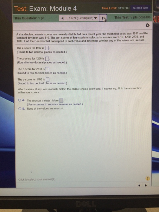 Solved A standardized exams' scores are normally distributed | Chegg.com
