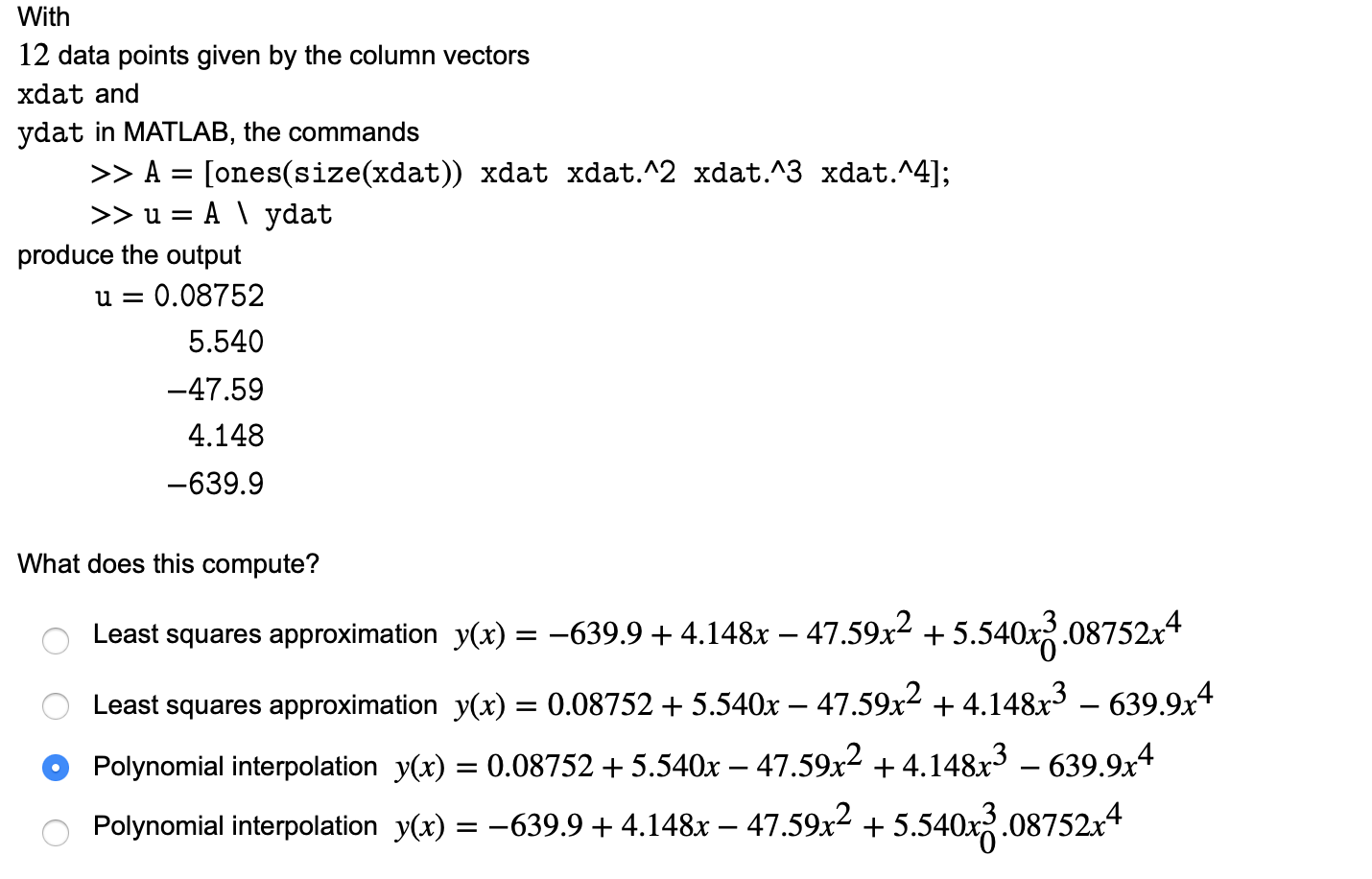 Solved With 12 data points given by the column vectors xdat | Chegg.com