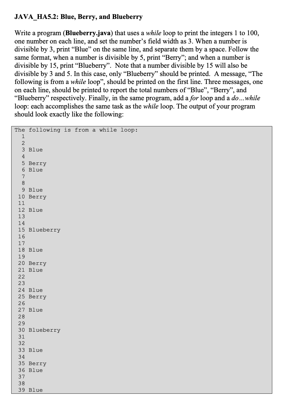 Solved JAVA_HA5.2: Blue, Berry, and Blueberry Write a | Chegg.com
