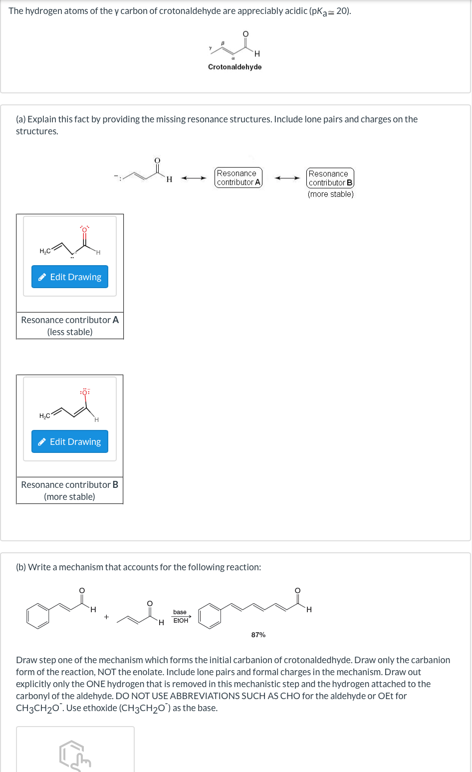 Solved The hydrogen atoms of the y carbon of crotonaldehyde | Chegg.com