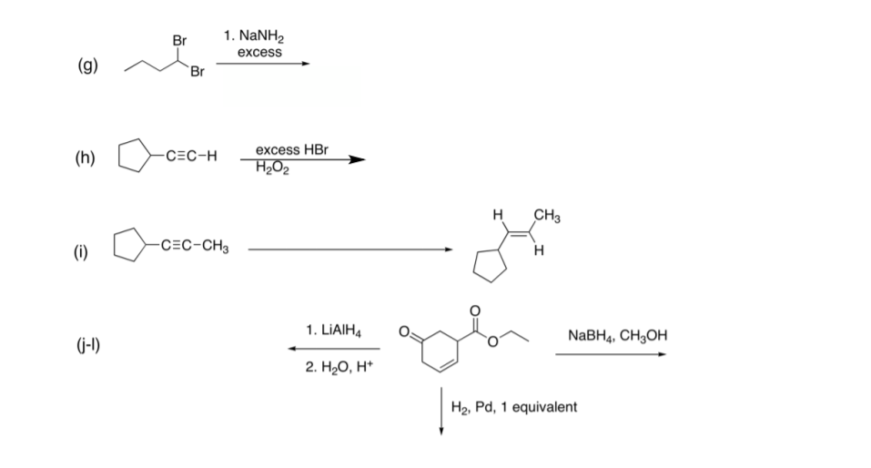 Solved Br 1. NaNH2 excess (g) Br (h) -CEC-H excess HBr H2O2 | Chegg.com