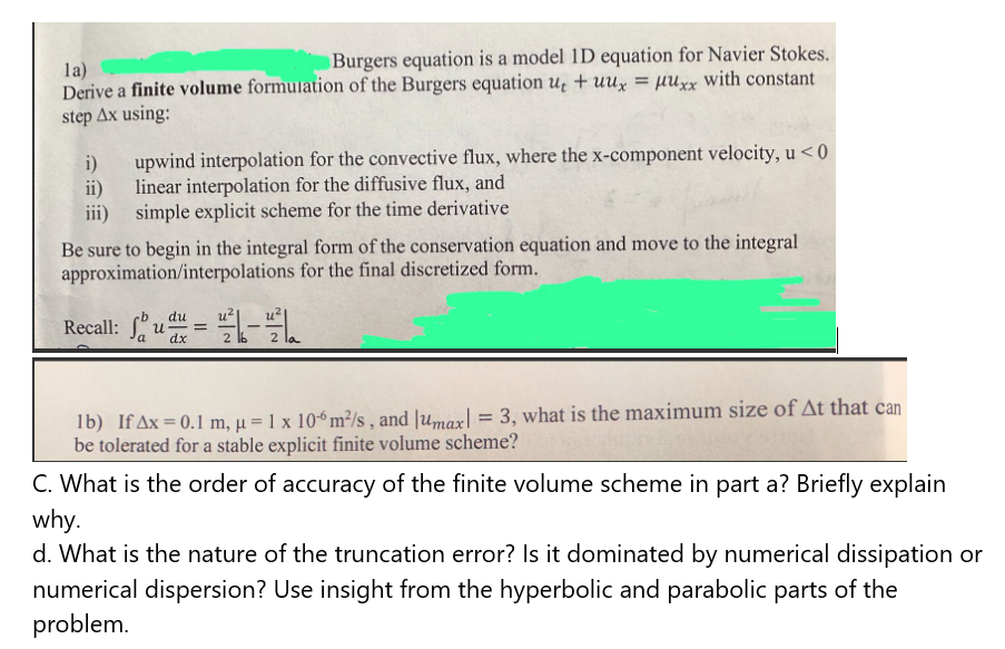 Solved 1a) Burgers equation is a model 1D equation for | Chegg.com