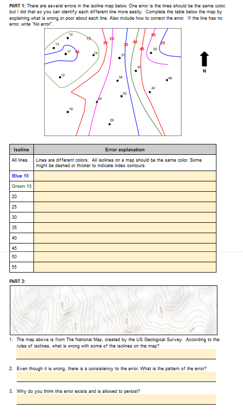 Solved PART 1: There are several errors in the isoline map | Chegg.com