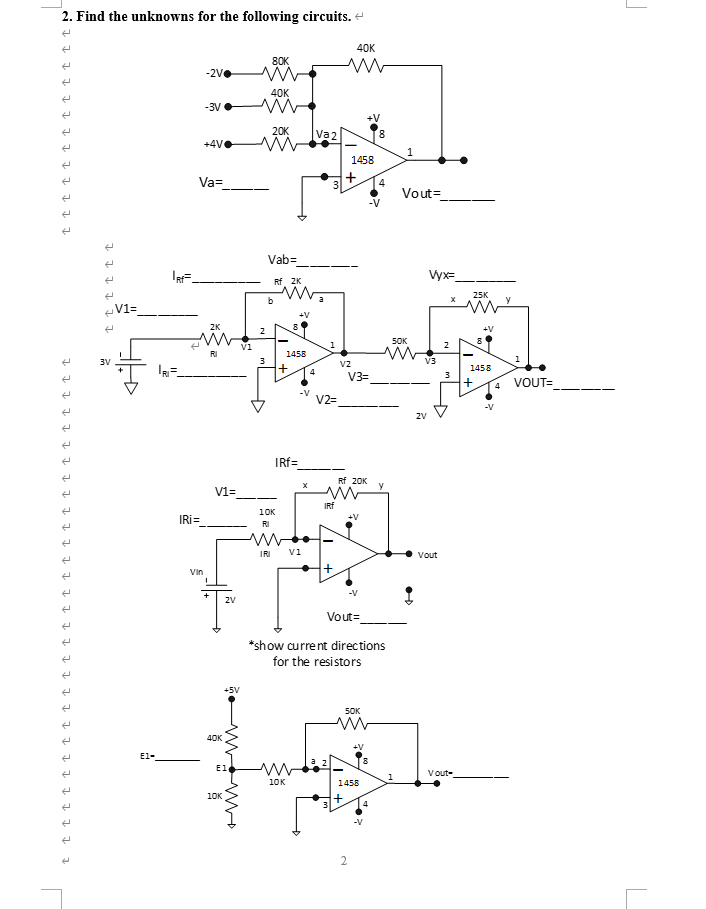 Solved 2. Find the unknowns for the following circuits. | Chegg.com