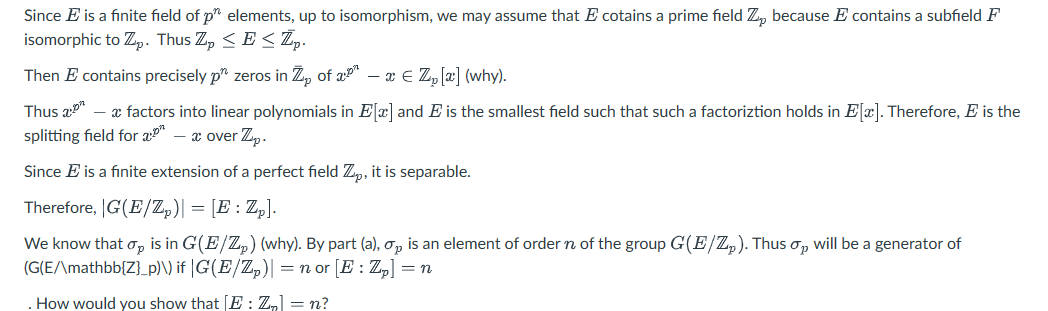Solved Since E is a finite field of pn elements, up to | Chegg.com