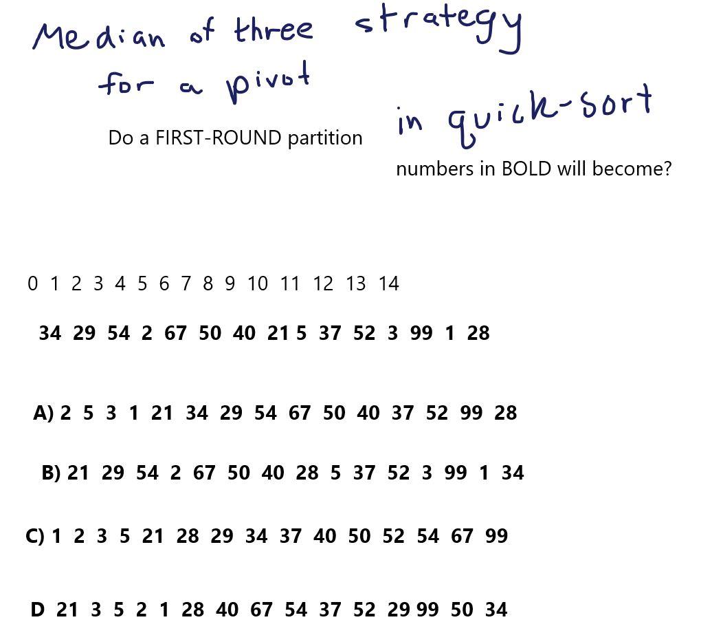 Solved Median of three strategy pivot for a Do a FIRST-ROUND | Chegg.com