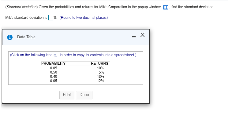 Solved (Standard deviation) Given the probabilities and | Chegg.com