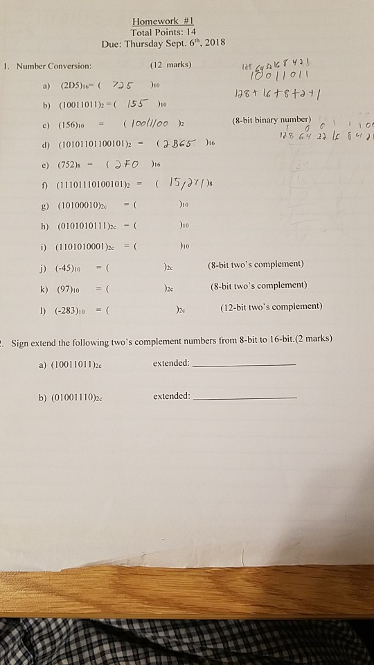 Solved Total Points 14 Due Thursday Sept 6th 2018 1