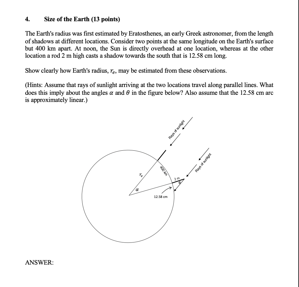 Solved 4. Size of the Earth (13 points) The Earth's radius | Chegg.com