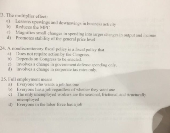 Solved The multiplier effect: a) Lessens upswings and | Chegg.com