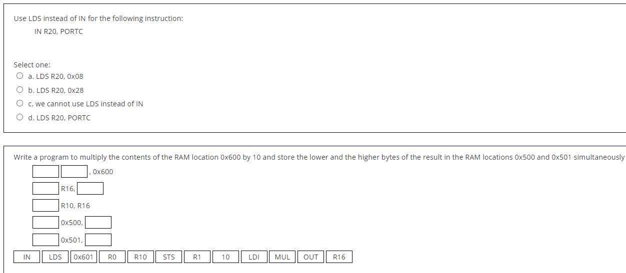 Solved Use LDS instead of IN for the following instruction: | Chegg.com