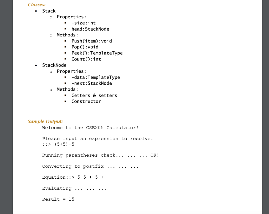 Solved Specifications: Option 1-Stack & Calculator The goal | Chegg.com