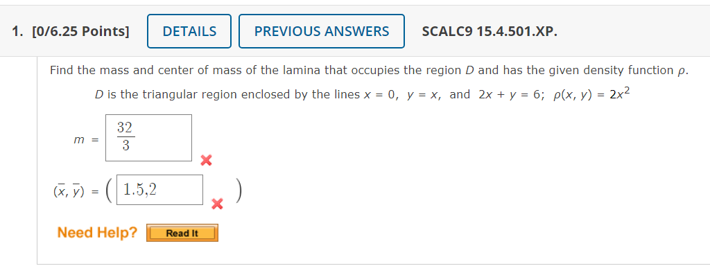 Solved Find the mass and center of mass of the lamina that | Chegg.com