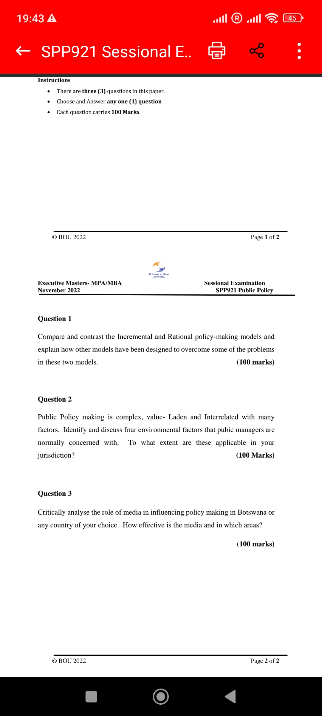 19:434 SPP921 Sessional E.. Instructions - There are | Chegg.com