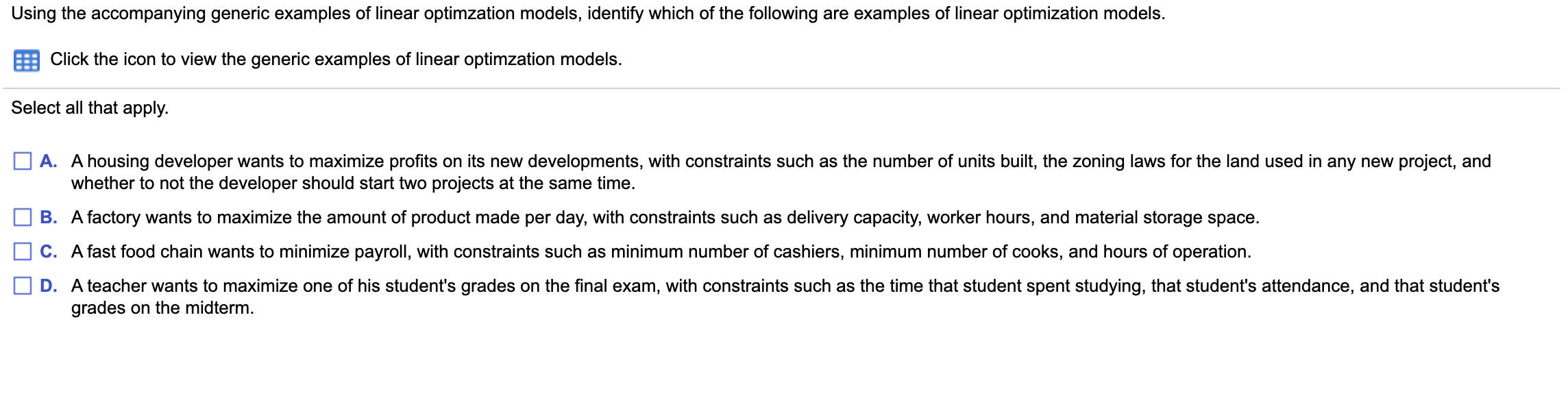 Solved Using the accompanying generic examples of linear | Chegg.com