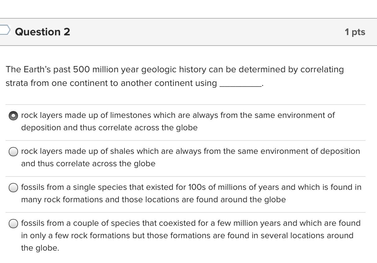 Solved Question 2 1 pts The Earth's past 500 million year | Chegg.com