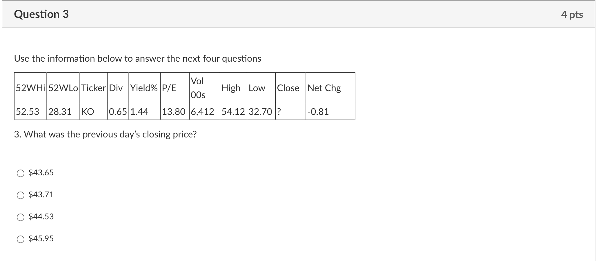 Solved Use the information below to answer the next four | Chegg.com