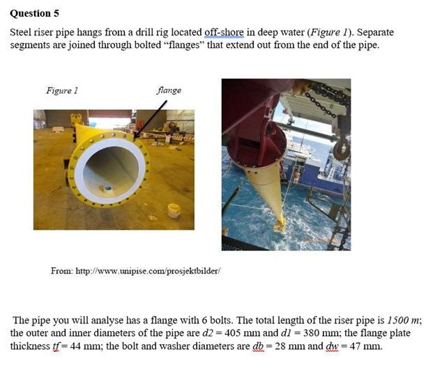 Question 5 Steel riser pipe hangs from a drill rig | Chegg.com
