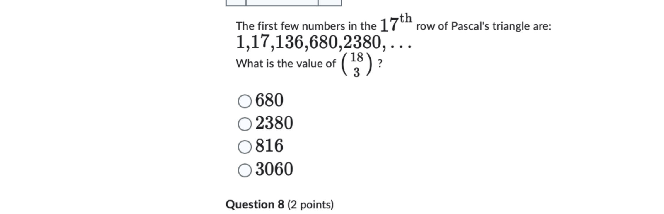 Solved The first few numbers in ﻿the 17th ﻿row of ﻿Pascal's | Chegg.com
