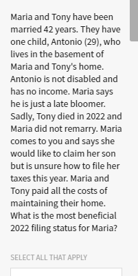 Solved Maria and Tony have been married 42 years. They have | Chegg.com