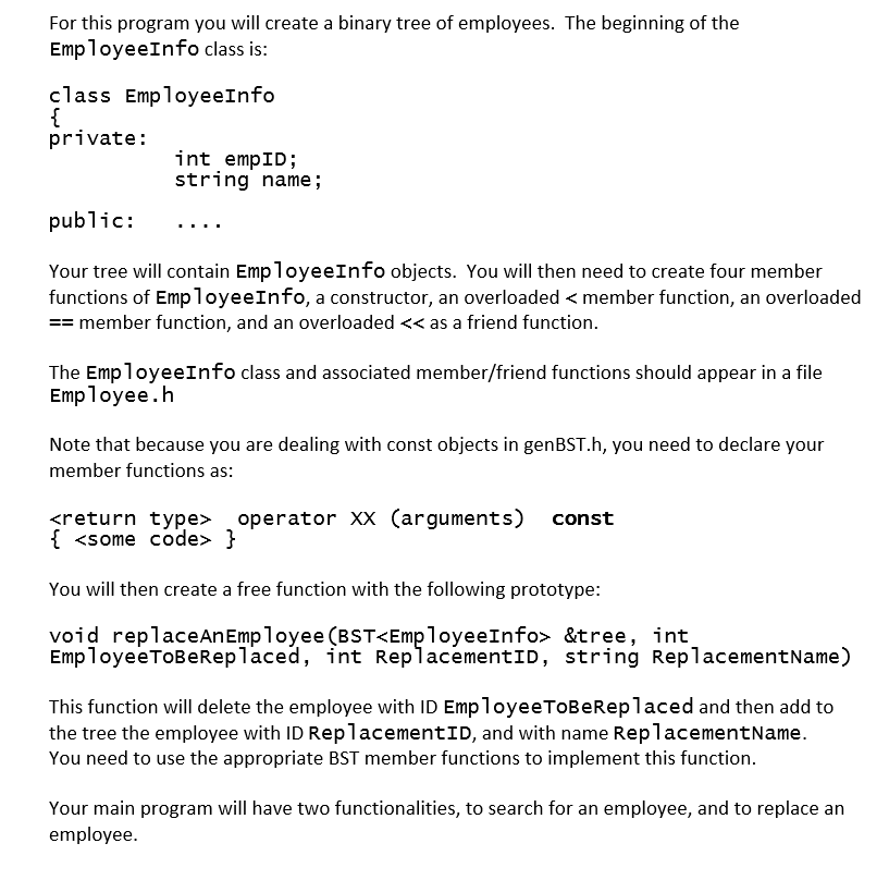 Solved For This Program You Will Create A Binary Tree Of