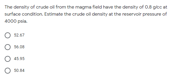 Solved The density of crude oil from the magma field have | Chegg.com