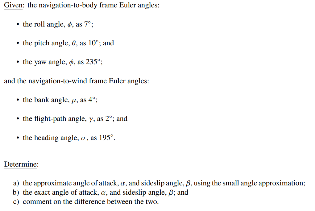 Given: the navigation-to-body frame Euler angles: - | Chegg.com
