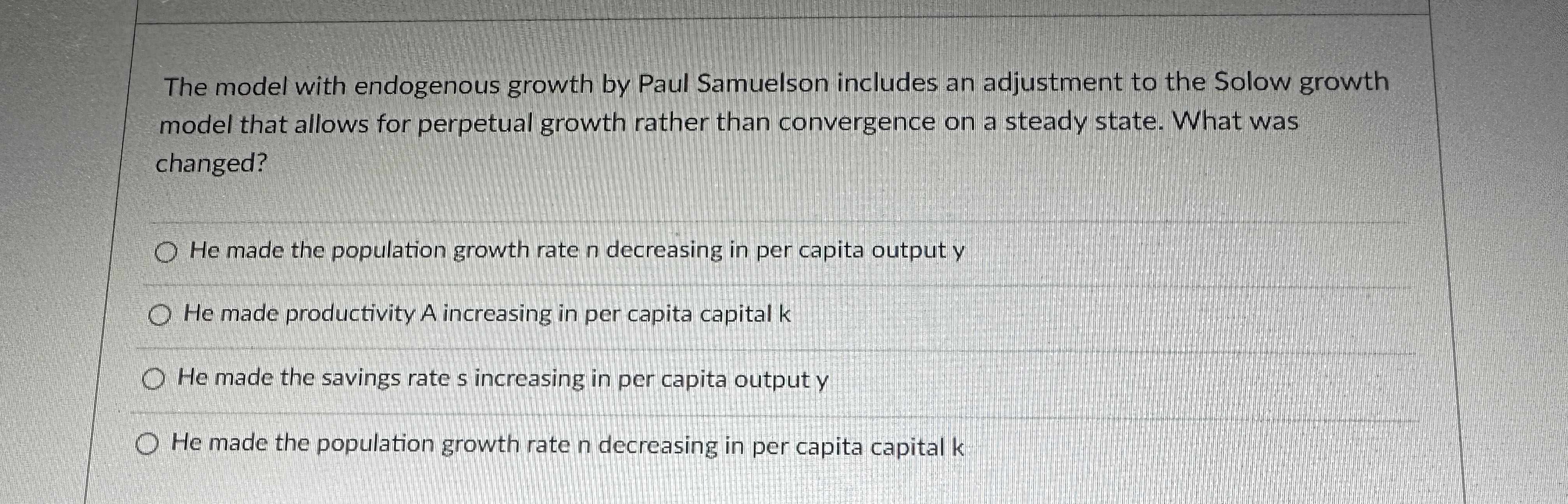 Solved The model with endogenous growth by Paul Samuelson | Chegg.com
