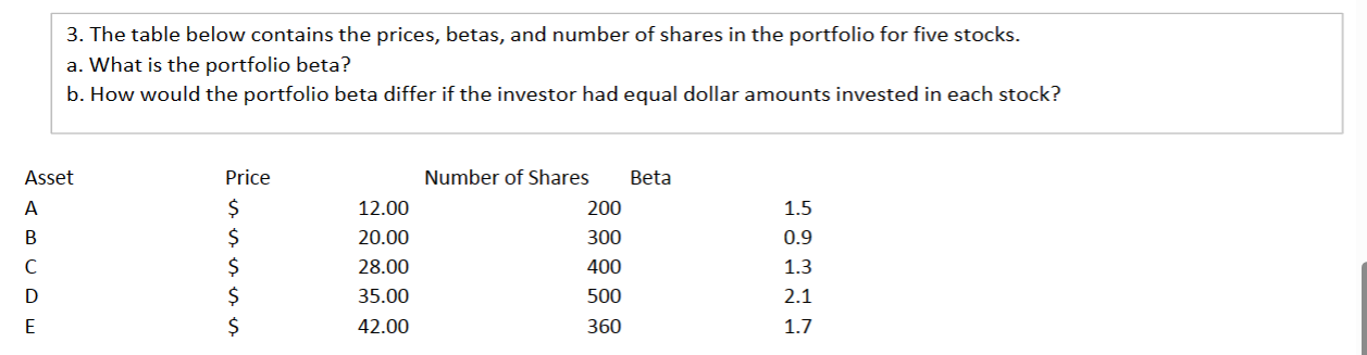 Solved 4. The table below contains the returns and | Chegg.com