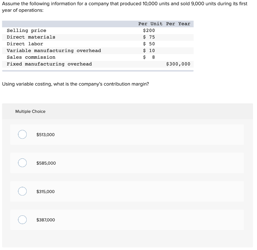 Solved Assume The Following Information For A Company That Chegg