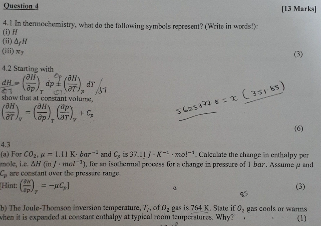 Solved Question 4 [13 Marks] 4.1 In thermochemistry, what do | Chegg.com