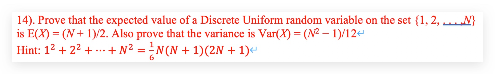 Solved „N} 14). Prove that the expected value of a Discrete | Chegg.com