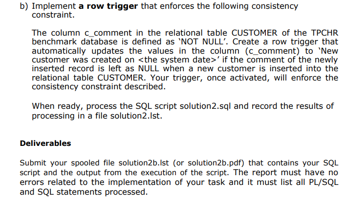 Solved TPC R benchmark databasea) Implement a stored PL/SQL | Chegg.com