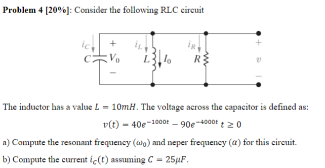 Solved Problem 4 [ 20% ]: Consider the following RLC circuit | Chegg.com