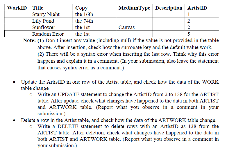 ARTIST Table Table-Level Constraints - The | Chegg.com