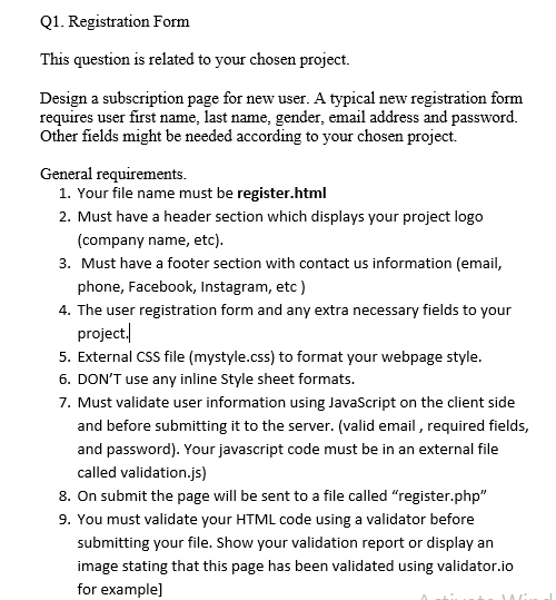 Solved Q1. Registration Form This question is related to | Chegg.com