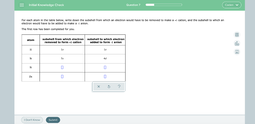 Solved Initial Knowledge Check Question 7 Caden v For each | Chegg.com