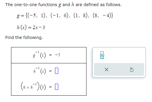 Solved The one-to-one functions g and h are defined as | Chegg.com