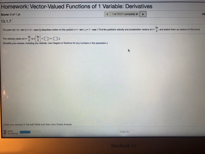 Solved Homework: Vector-Valued Functions of 1 Variable: | Chegg.com