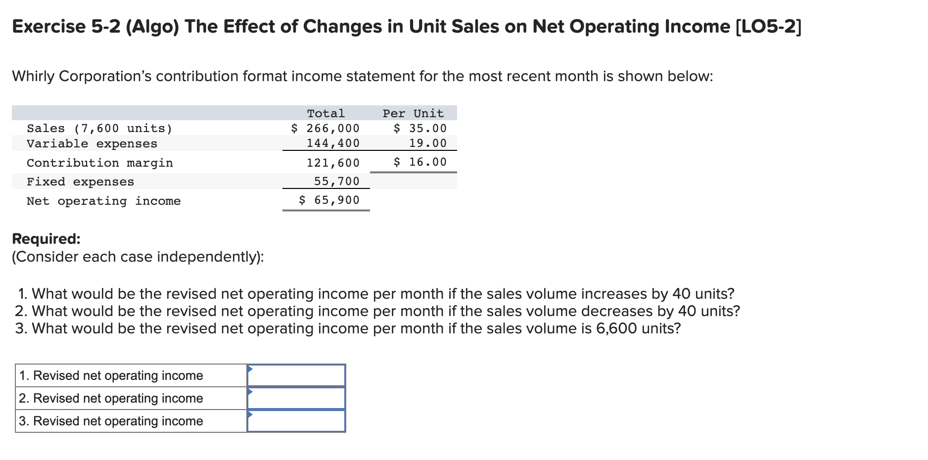 Solved Exercise 5-2 (Algo) The Effect of Changes in Unit | Chegg.com