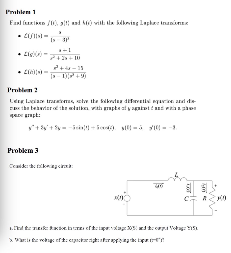 Solved Problem 1 Find functions f(t), g(t) and h(t) with the | Chegg.com