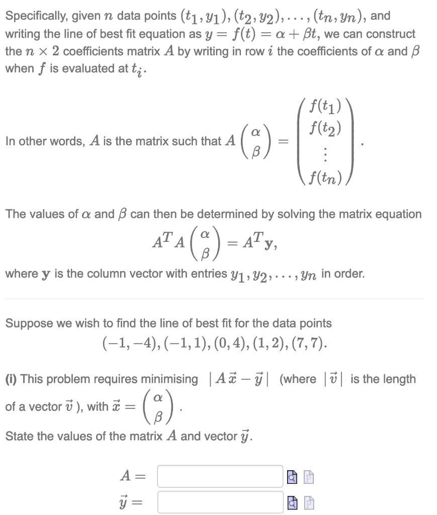 Solved Specifically, given n data points (t1,41), (t2, y2), | Chegg.com