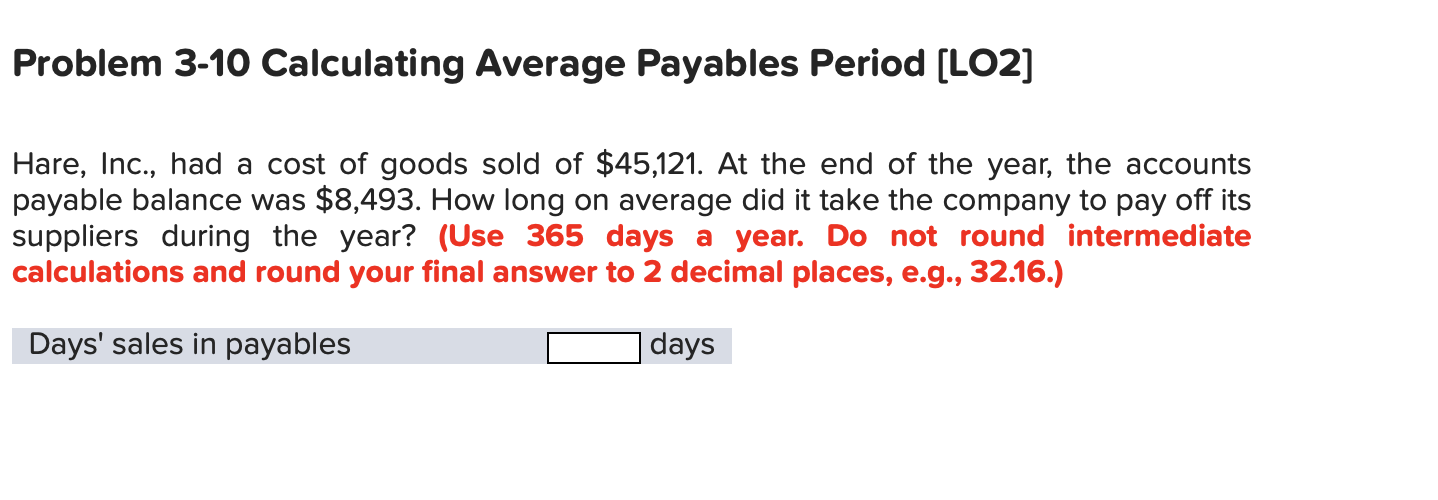 Solved Problem 3-10 Calculating Average Payables Period | Chegg.com