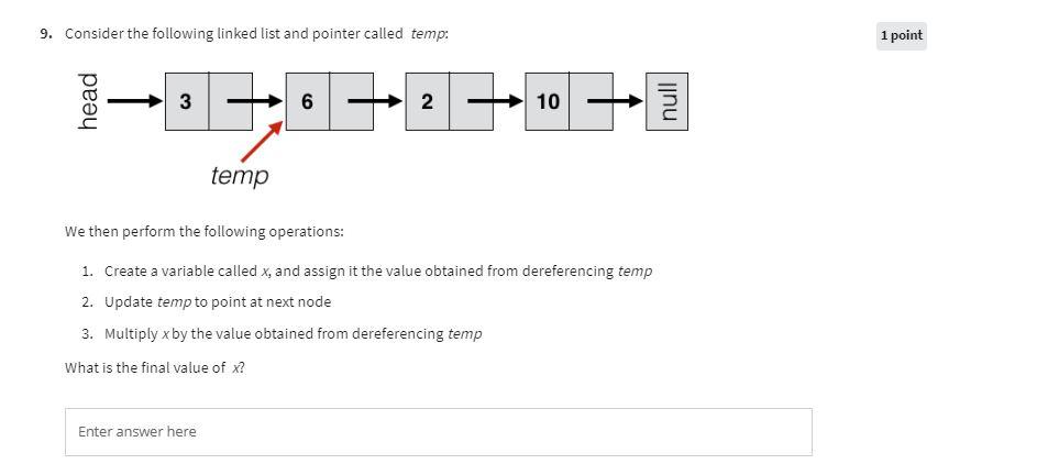 Solved 9. Consider the following linked list and pointer | Chegg.com