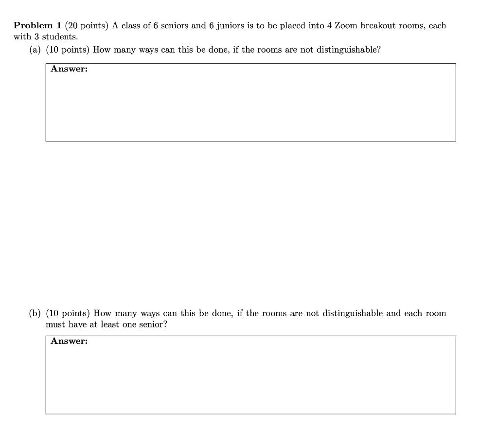 Solved A class of 6 seniors and 6 juniors is to be placed | Chegg.com