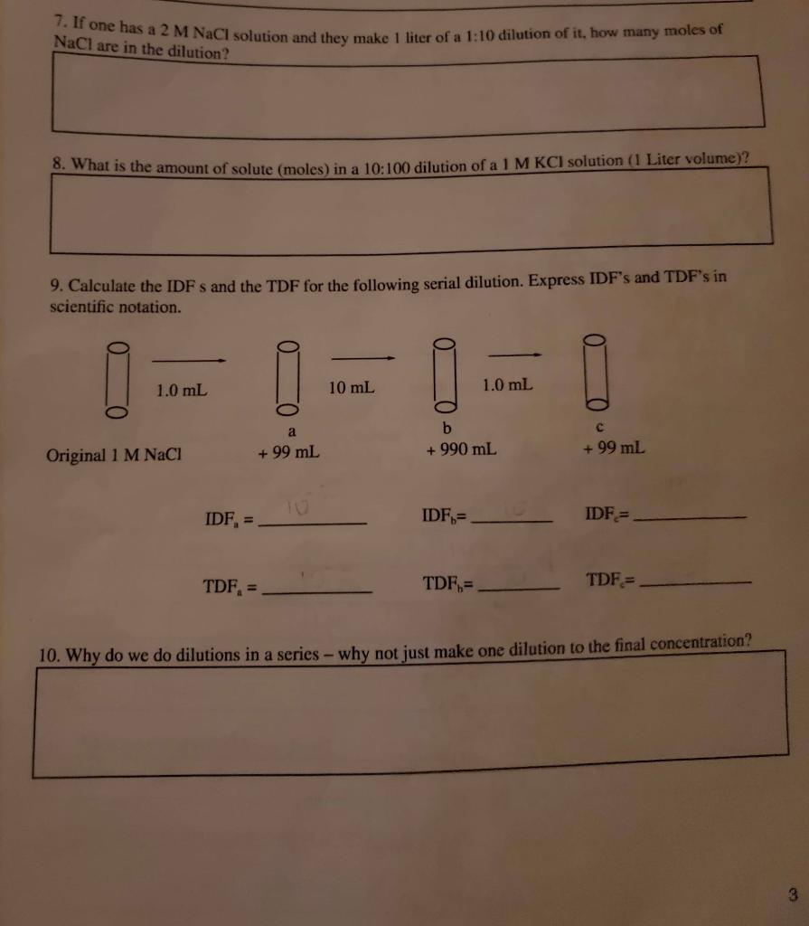 Solved 7. If one has a 2 M NaCl solution and they make 1 | Chegg.com