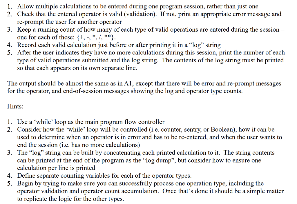 Solved Allow multiple calculations to be entered during one | Chegg.com