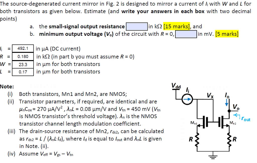 Solved The source-degenerated current mirror in Fig. 2 is | Chegg.com
