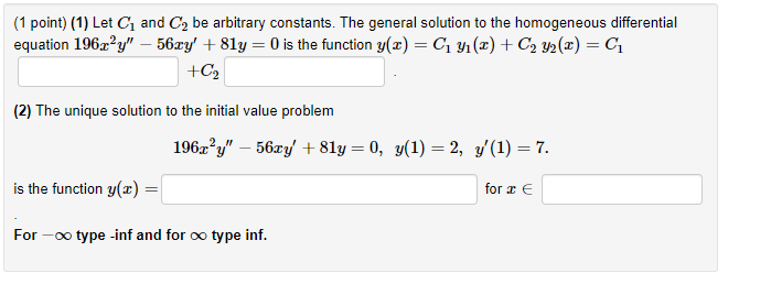 Solved (1 point) (1) Let C1 and C2 be arbitrary constants. | Chegg.com