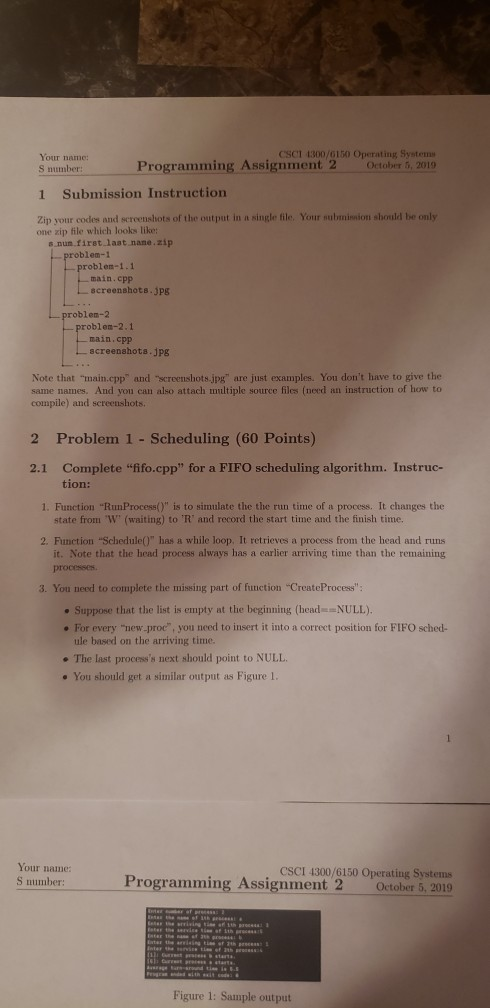 CSCI 1300/6150 Operating Systems October 5, 2019 Your | Chegg.com